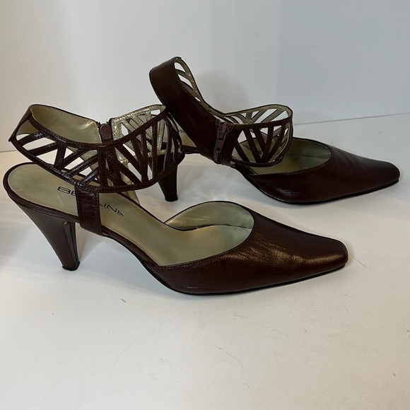 Bellini | Shoes | Bellini Brown Leather Pointy Toe Sling Back Heels Sz ...